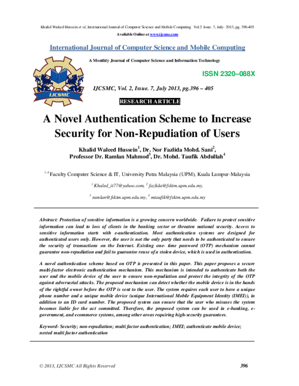 (PDF) A Novel Authentication Scheme to Increase Security for Non ...