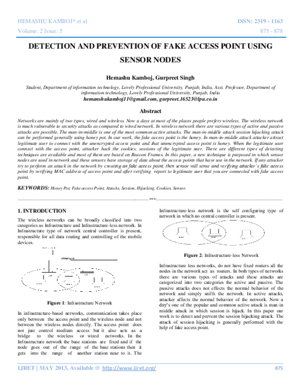 Pdf Detection And Prevention Of Fake Access Point Using Sensor Nodes