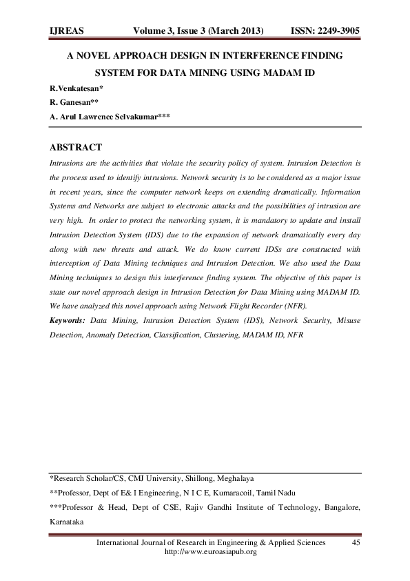 (PDF) A NOVEL APPROACH DESIGN IN INTERFERENCE FINDING SYSTEM FOR DATA MINING USING MADAM ID