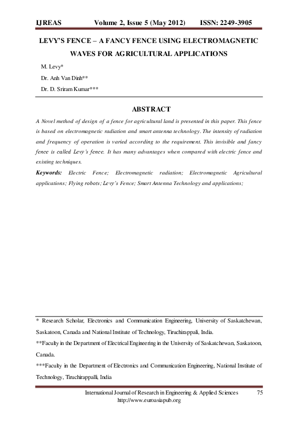 (PDF) LEVY'S FENCE – A FANCY FENCE USING ELECTROMAGNETIC WAVES FOR ...