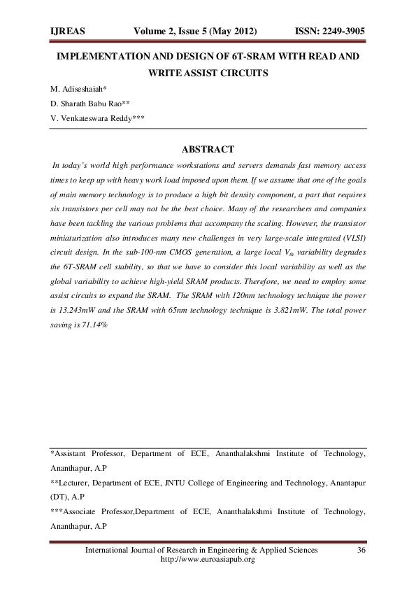 (PDF) IMPLEMENTATION AND DESIGN OF 6T-SRAM WITH READ AND WRITE ASSIST ...