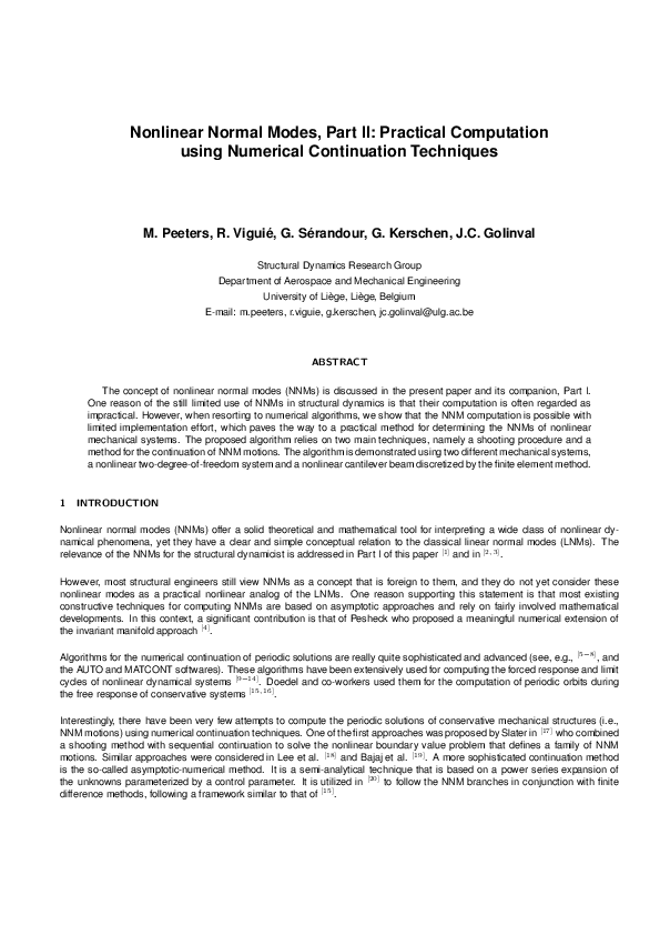 (PDF) Nonlinear Normal Modes, Part II: Practical Computation using Numerical Continuation Techniques