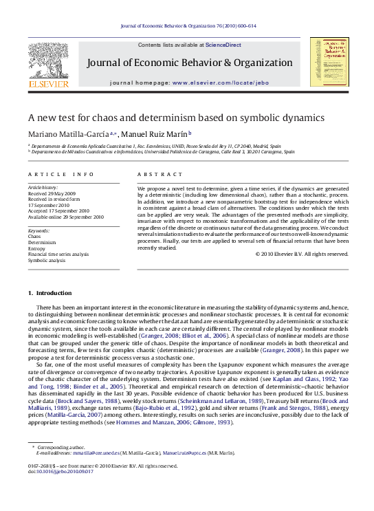 Pdf A New Test For Chaos And Determinism Based On Symbolic Dynamics