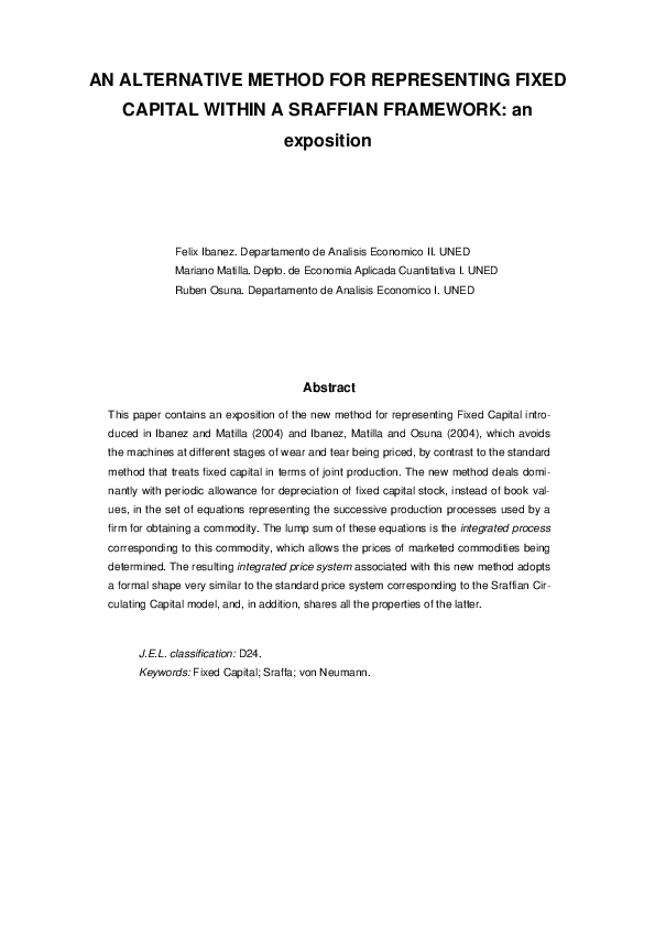 (PDF) AN ALTERNATIVE METHOD FOR REPRESENTING FIXED CAPITAL WITHIN A SRAFFIAN FRAMEWORK: an ...