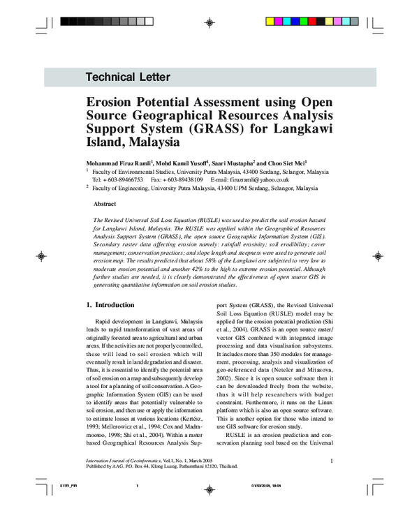Preliminary Assessment of Erosion Hazard using Open Source Geographical ...