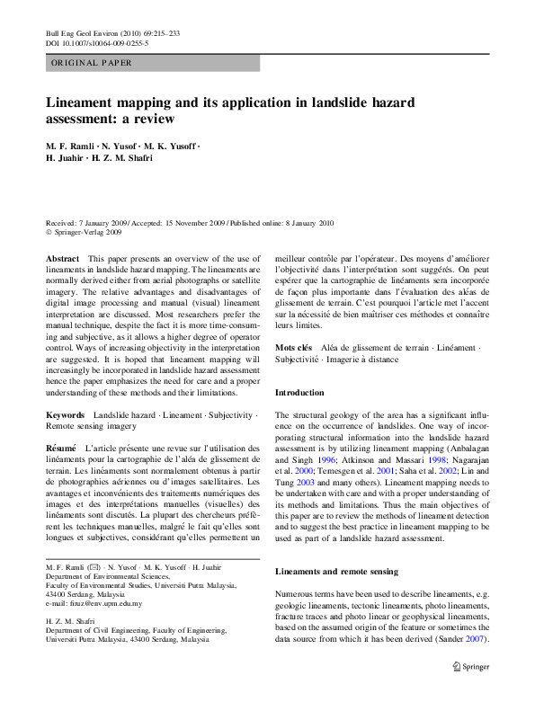 Lineament mapping and its application in landslide hazard assessment: a ...