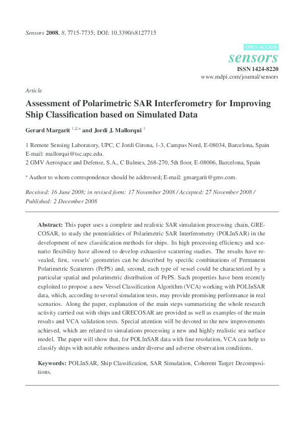 (PDF) Assessment of Polarimetric SAR Interferometry for Improving Ship Classification based on ...