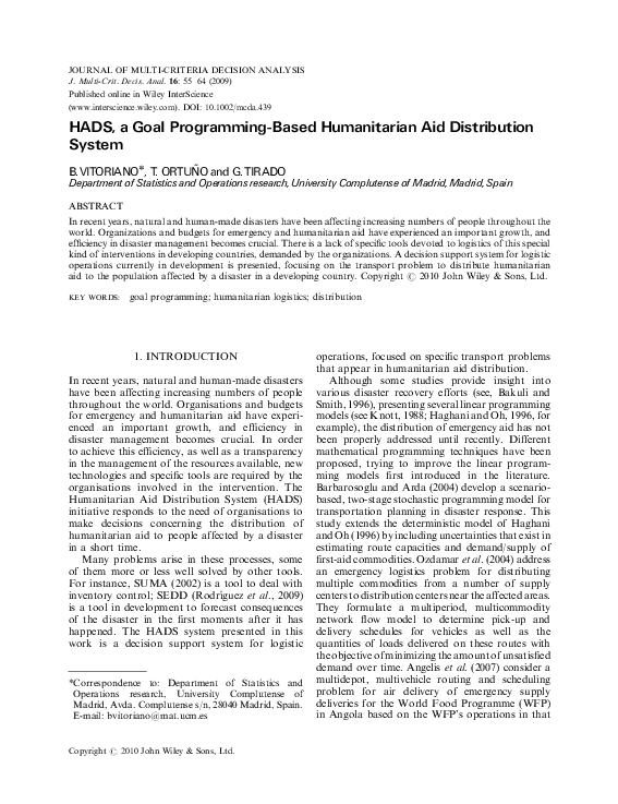 (PDF) JOURNAL OF MULTI-CRITERIA DECISION ANALYSIS HADS, a Goal ...