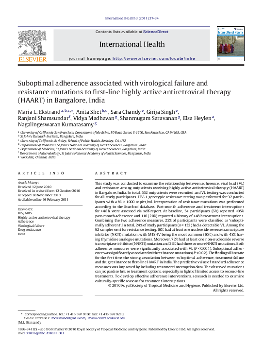 (PDF) 2011 Suboptimal adherence, viral failure and drug resistance, Int ...