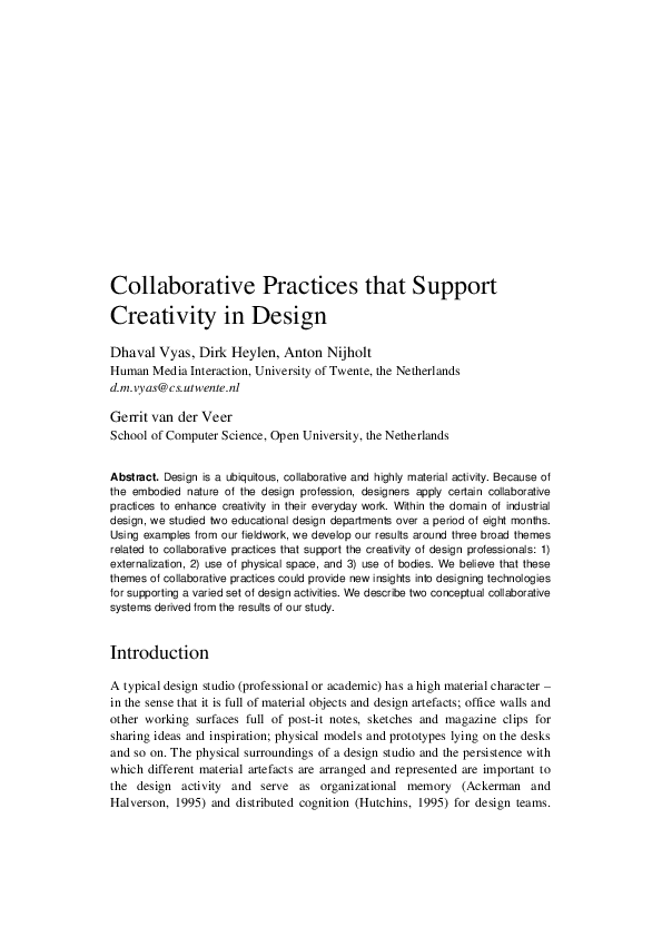 (PDF) Collaborative Practices That Support Creativity In Design