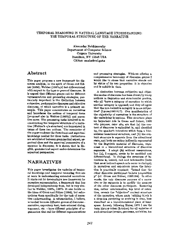 Pdf Temporal Reasoning In Natural Language Understanding The Temporal Structure Of The Narrative