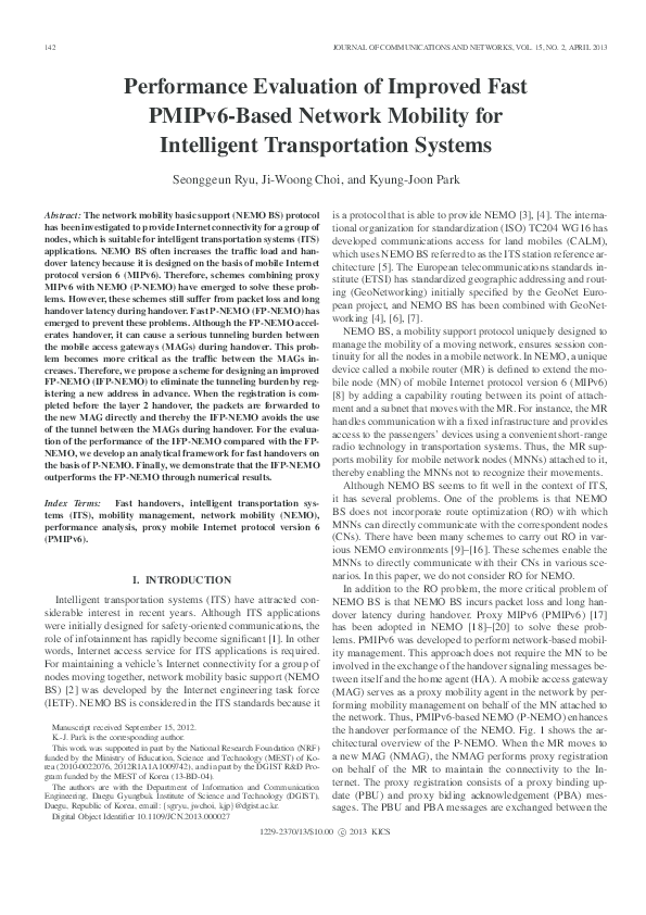 (PDF) Performance Evaluation of Improved Fast PMIPv6-Based Network Mobility for Intelligent ...