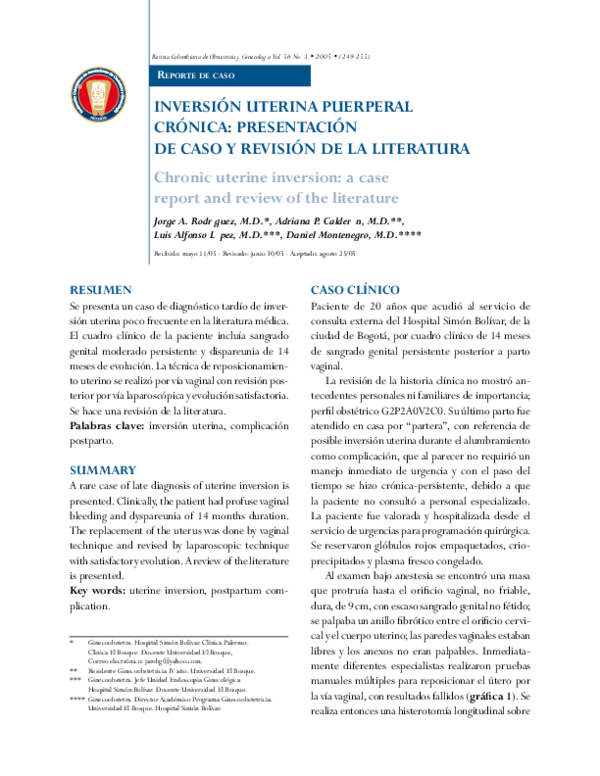 (PDF) INVERSIÓN UTERINA PUERPERAL CRÓNICA: PRESENTACIÓN DE CASO Y ...