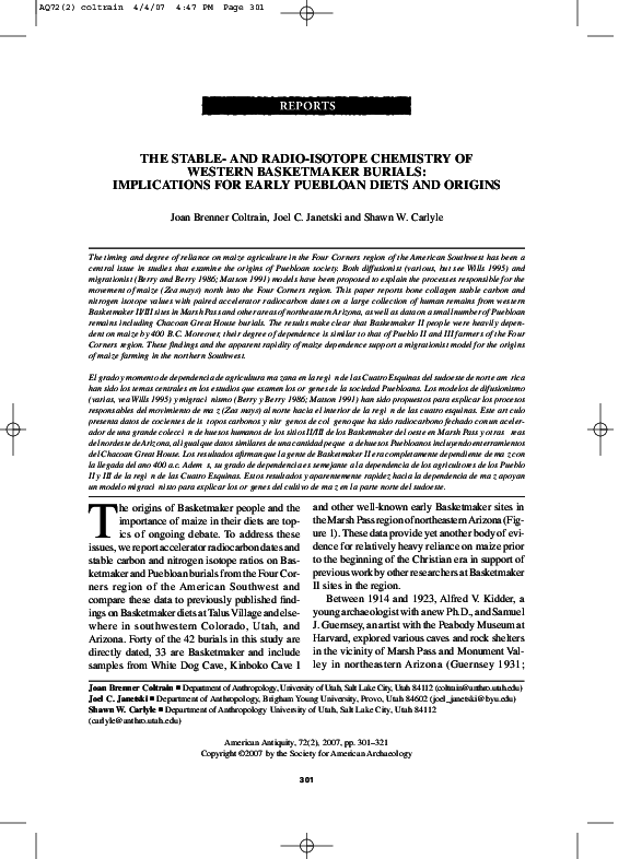 (PDF) THE STABLE AND RADIOISOTOPE CHEMISTRY OF WESTERN BASKETMAKER ...
