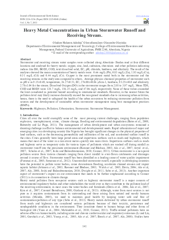 (PDF) Heavy Metal Concentrations in Urban Stormwater Runoff and ...
