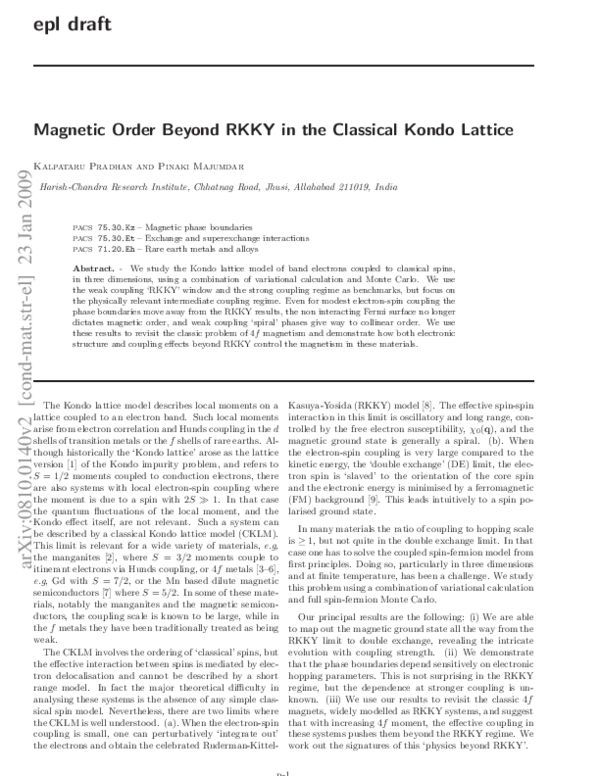 (PDF) Magnetic order beyond RKKY in the classical Kondo lattice