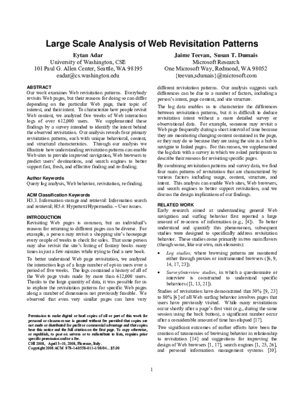 (PDF) Large Scale Analysis of Web Revisitation Patterns
