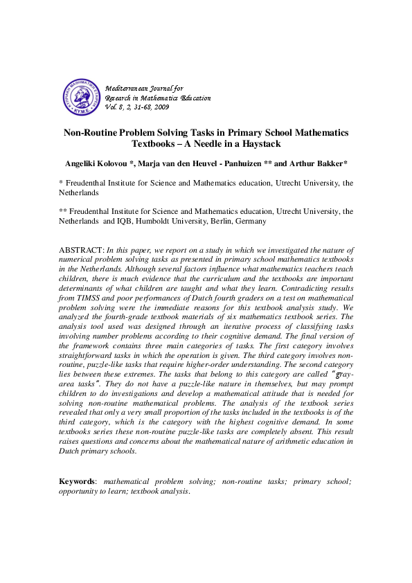 (PDF) Non-Routine Problem Solving Tasks In Primary School Mathematics ...