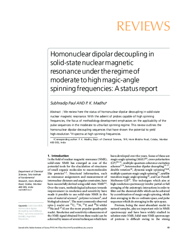 (PDF) Homonuclear Dipolar Decoupling In Solid-State Nuclear Magnetic ...