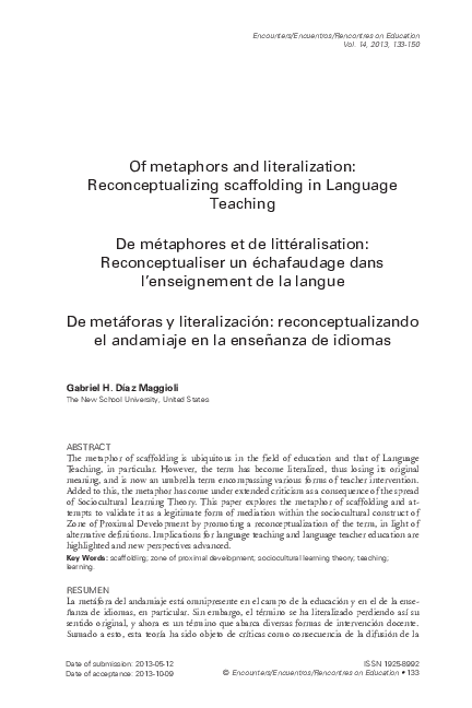 (PDF) Of metaphors and literalization: Reconceptualizing scaffolding in ...