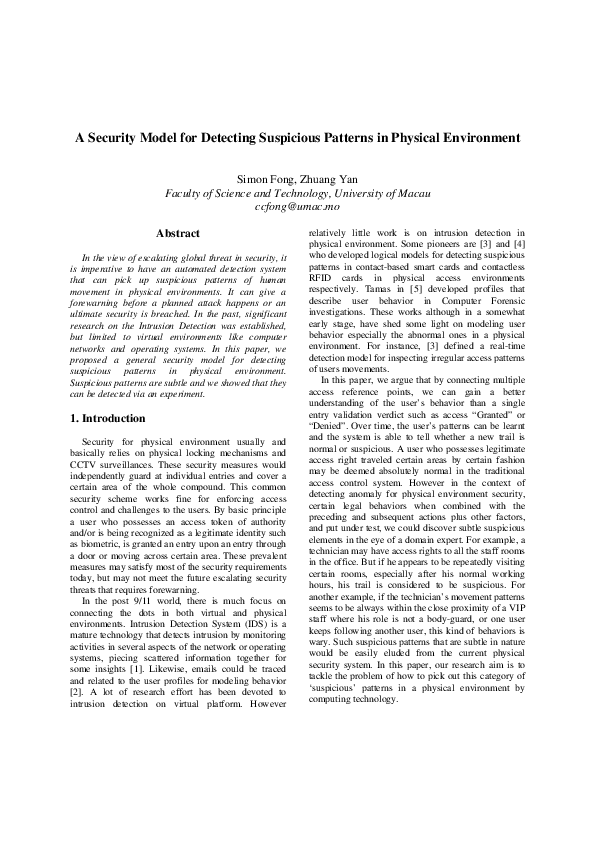(PDF) A Security Model for Detecting Suspicious Patterns in Physical ...