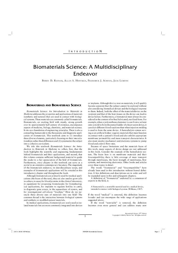 (PDF) Biomaterials Science: A Multidisciplinary Endeavor