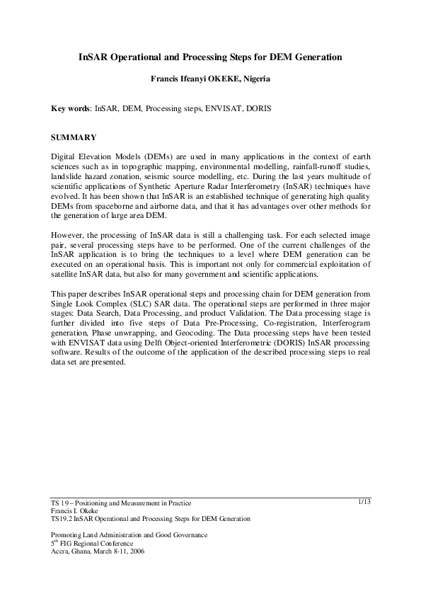 (PDF) InSAR Operational and Processing Steps for DEM Generation