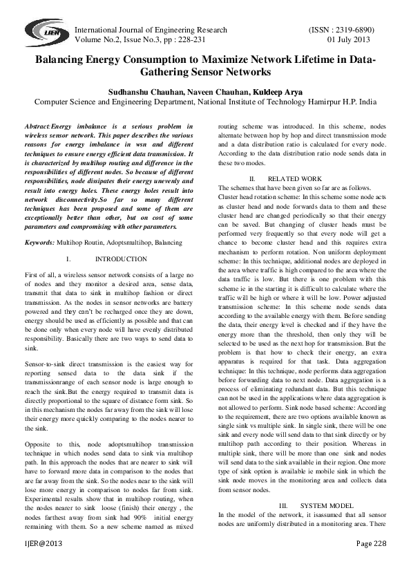 Pdf Balancing Energy Consumption To Maximize Network Lifetime In Data