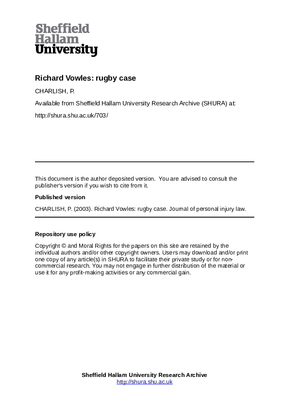 (PDF) Richard Vowles Rugby Case