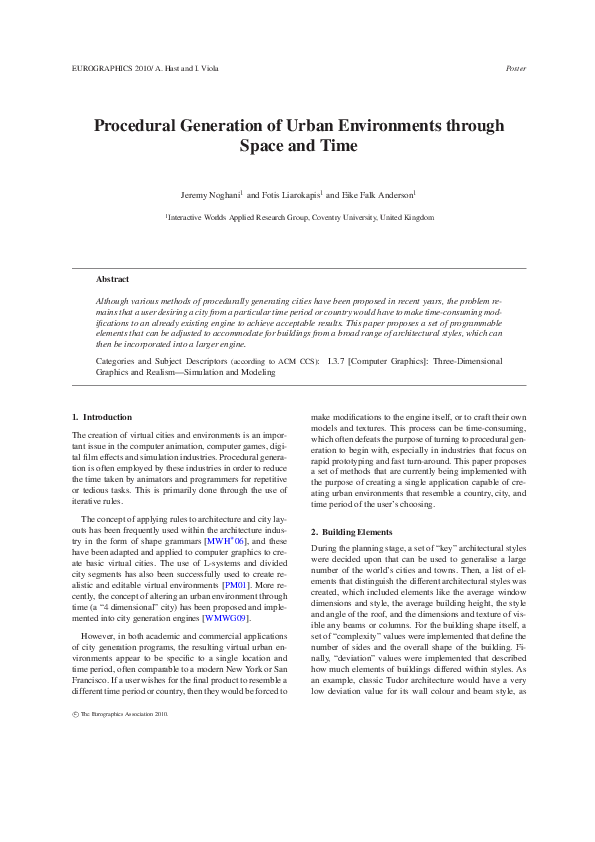 (PDF) Procedural Generation of Urban Environments Through Space and Time