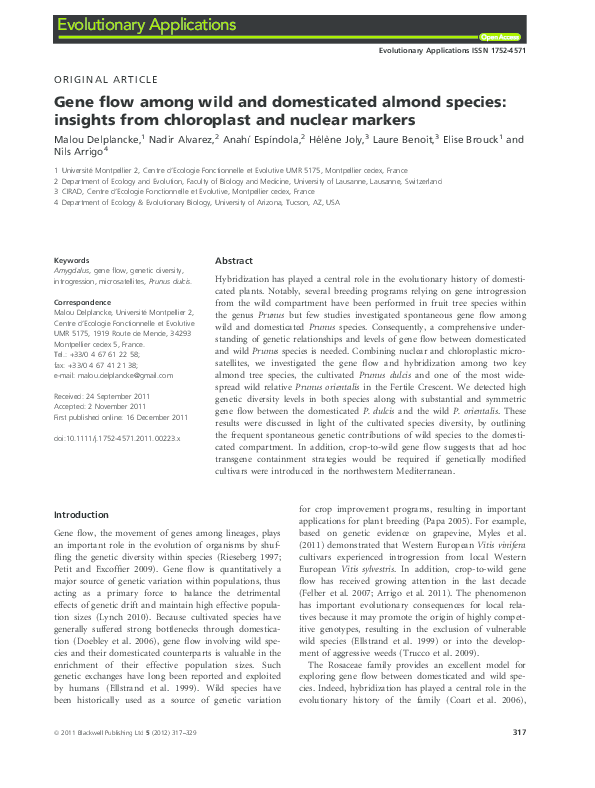 (PDF) Gene flow among wild and domesticated almond species: insights ...