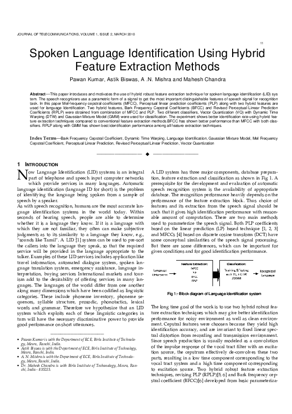 (PDF) Spoken Language Identification Using Hybrid Feature Extraction Methods