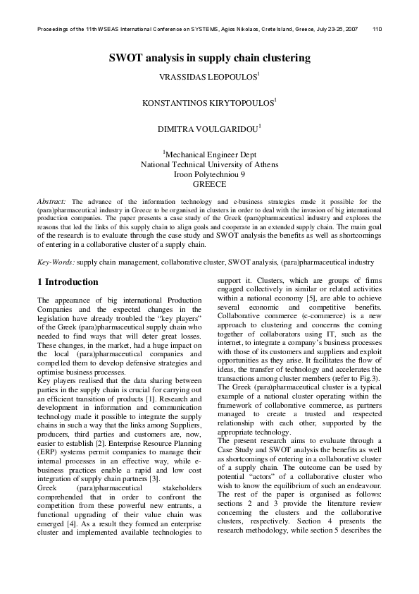(PDF) SWOT Analysis In Supply Chain Clustering