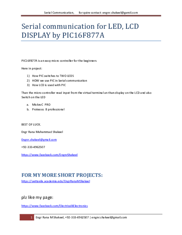 (DOC) serial communication for LED Switching, and LCD DISPLAY by PIC16F877A via RS232 PORT For ...