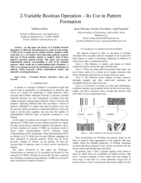 Pdf 2variable Boolean Operation Its Use In Pattern Formation