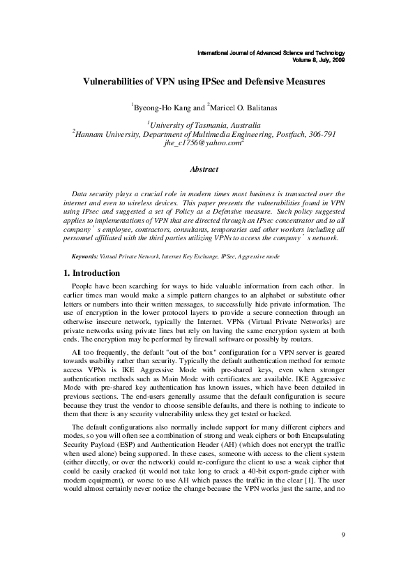 (PDF) Vulnerabilities of VPN using IPSec and Defensive Measures