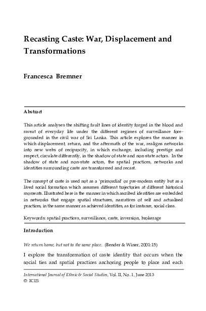 (PDF) Recasting Caste: War, Displacement and Transformations