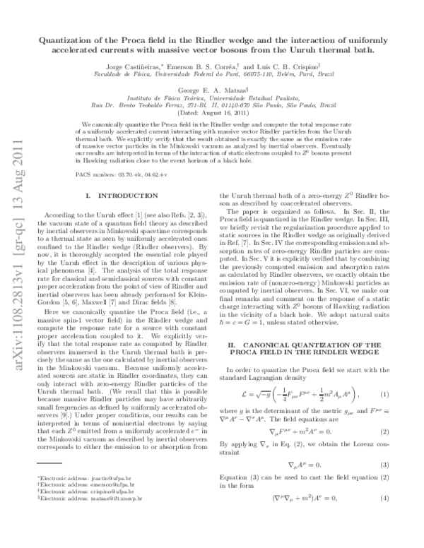 (PDF) Quantization of the Proca field in the Rindler wedge and the ...