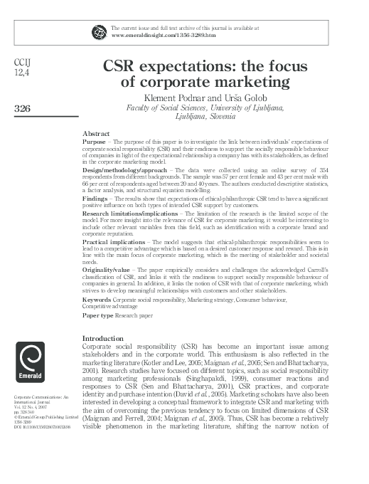 (PDF) CSR expectations: the focus of corporate marketing