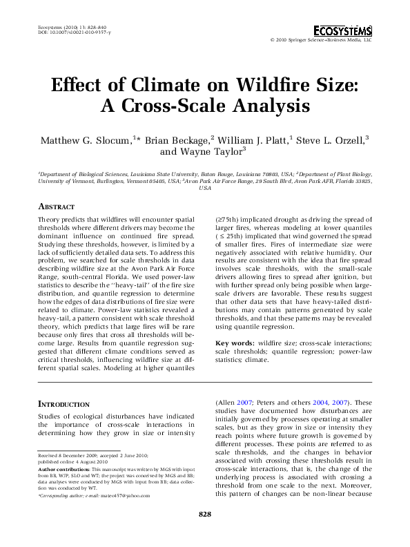 (PDF) Effect of climate on wildfire size: A cross-scale analysis
