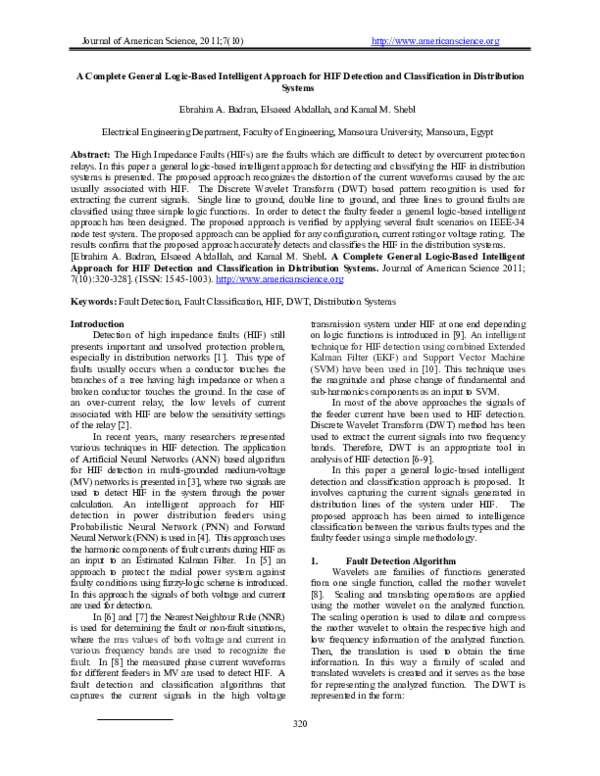 Pdf A Complete General Logic Based Intelligent Approach For Hif Detection And Classification