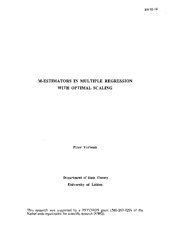 (PDF) M-ESTIMATORS IN MULTIPLE REGRESSION WITH OPTIMAL SCALING