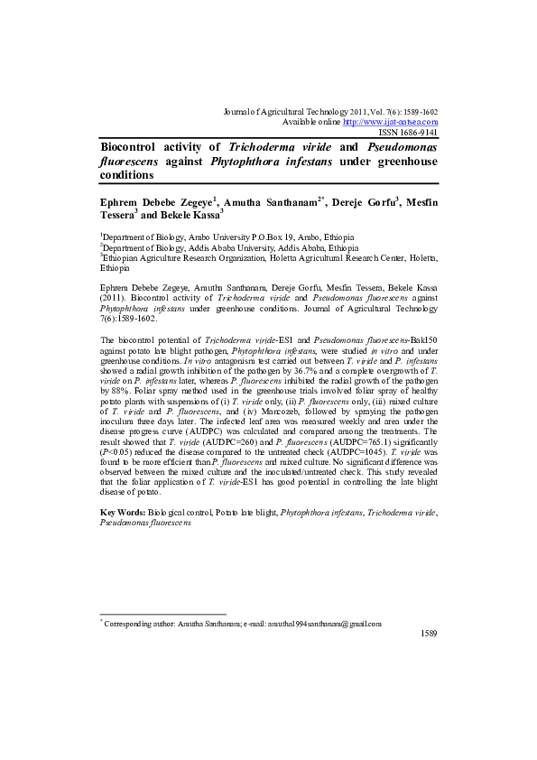 (PDF) Biocontrol activity of Trichoderma viride and Pseudomonas fluorescens against Phytophthora ...