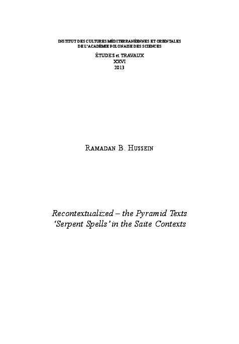 (PDF) Recontextualized – the Pyramid Texts 'Serpent Spells' in the ...