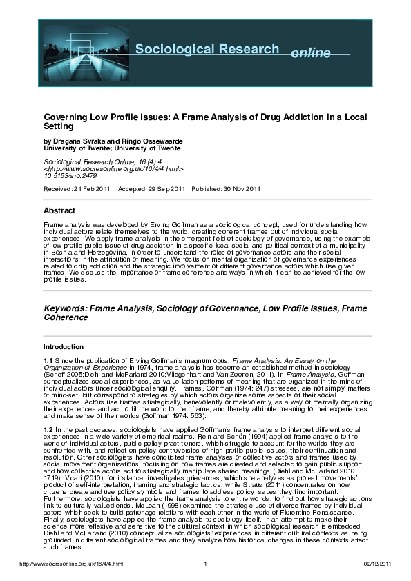 (PDF) Governing Low Profile Issues: A Frame Analysis of Drug Addiction ...