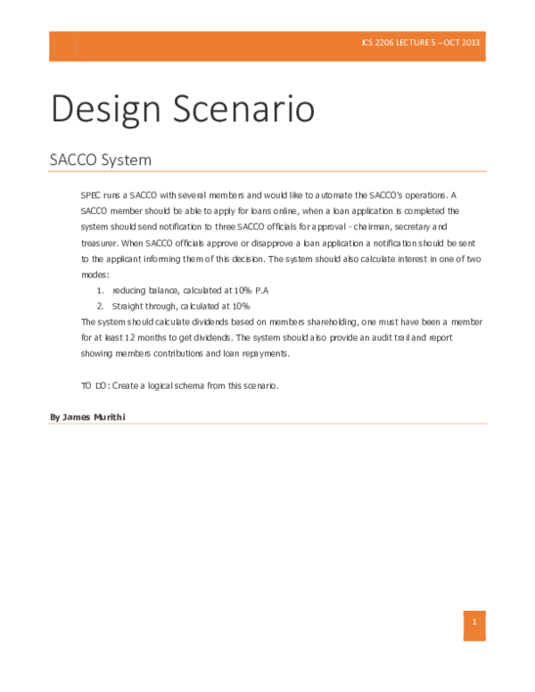 (PDF) Design Scenario SACCO System