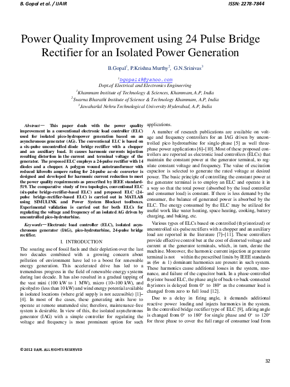(PDF) Power Quality Improvement using 24 Pulse Bridge Rectifier for an ...