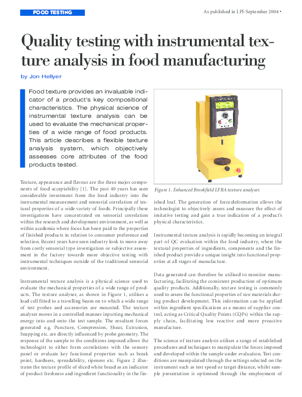 (PDF) Quality Testing with Instrumental Texture Analysis in Food ...