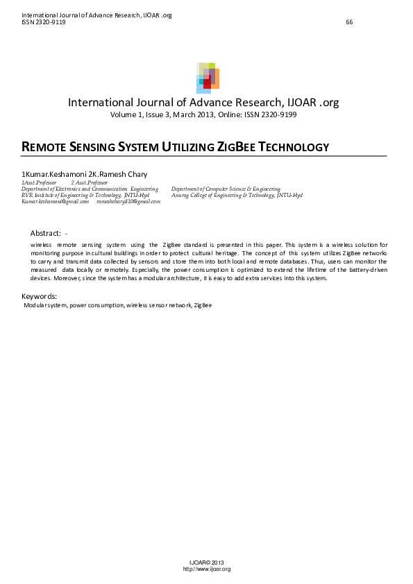 (PDF) REMOTE SENSING SYSTEM UTILIZING ZIGBEE TECHNOLOGY