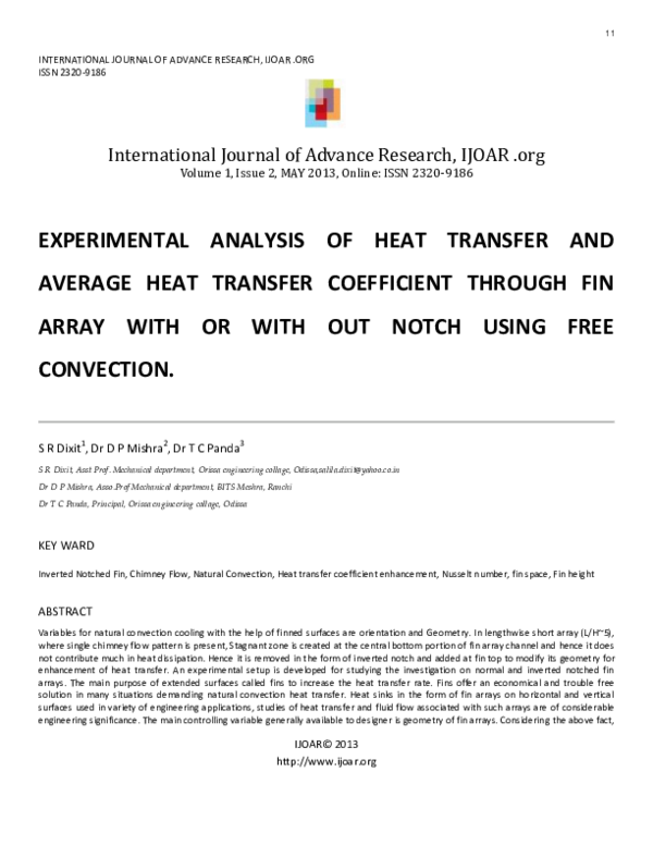 (PDF) IRJET- Air Convection Heat Transfer from Horizontal Rectangular Fin Array with Change in ...